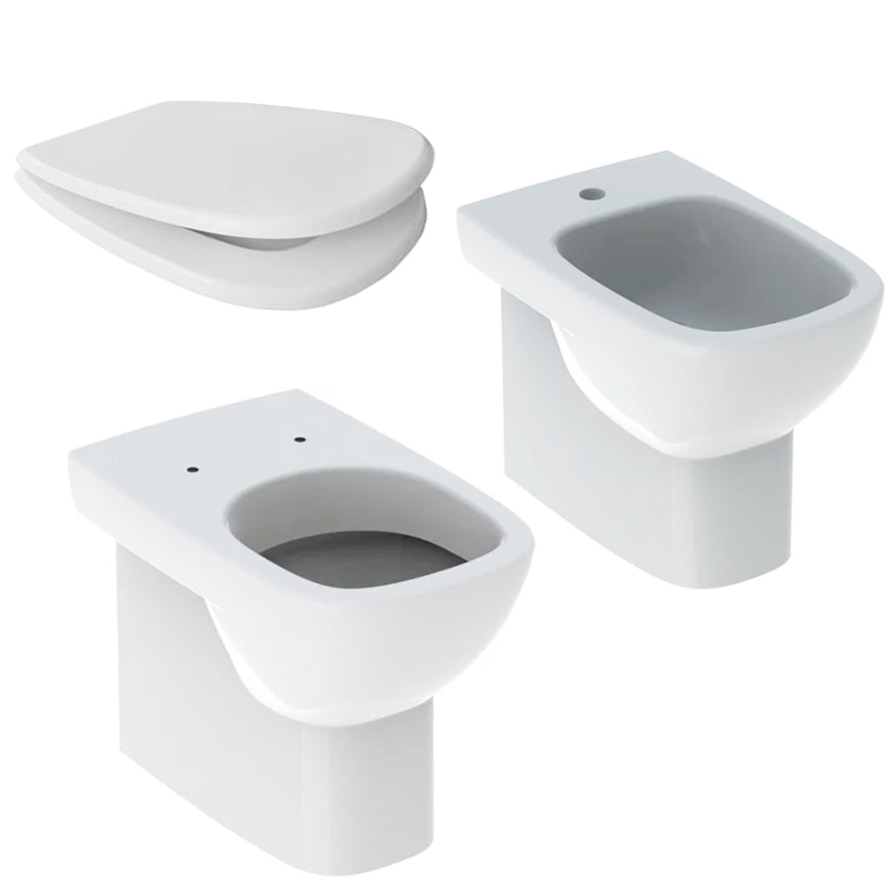 Wall-mounted sanitary ware with universal WC+bidet drain + soft close ...