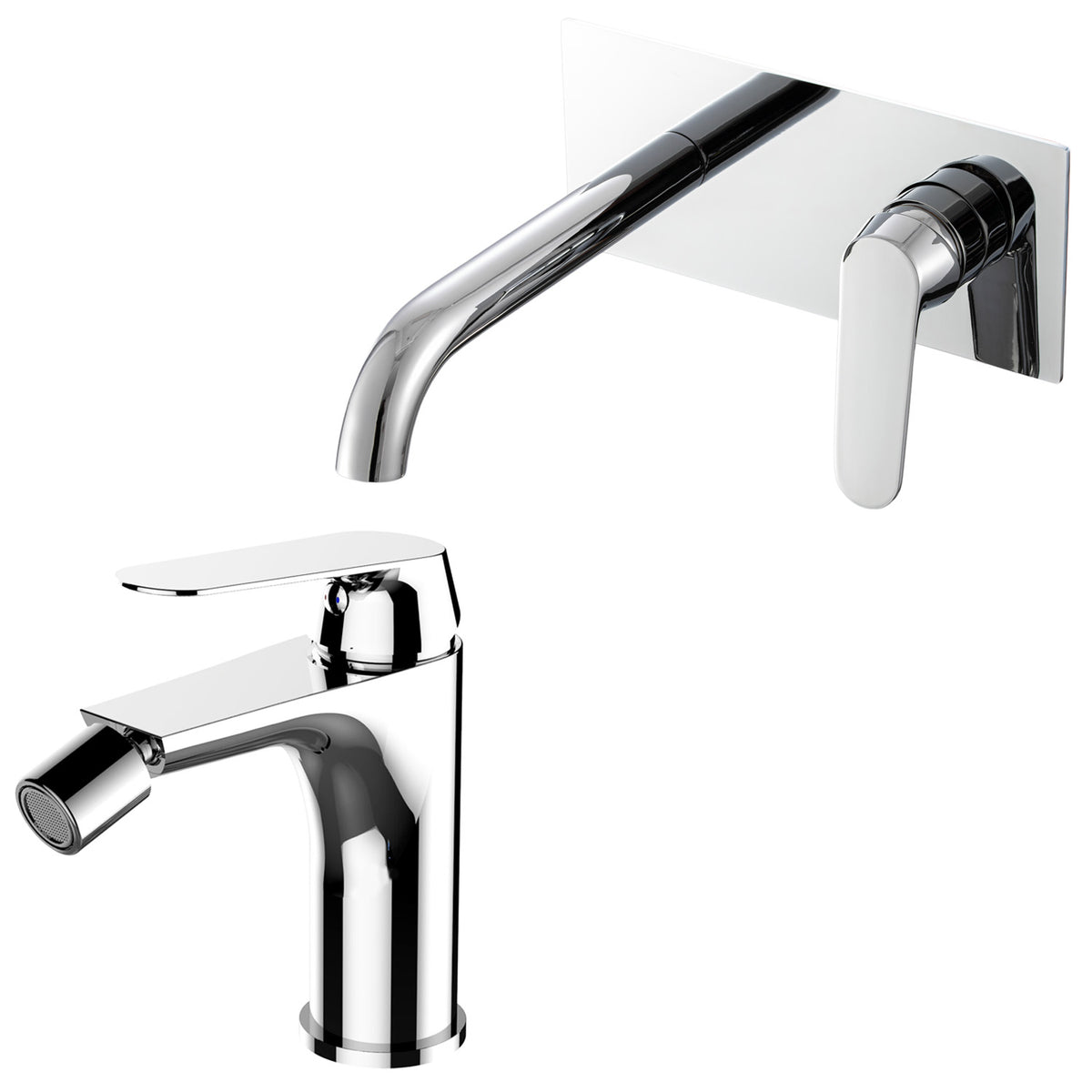 Pair of built-in basin mixers with easy box and bidet Echo series in c ...