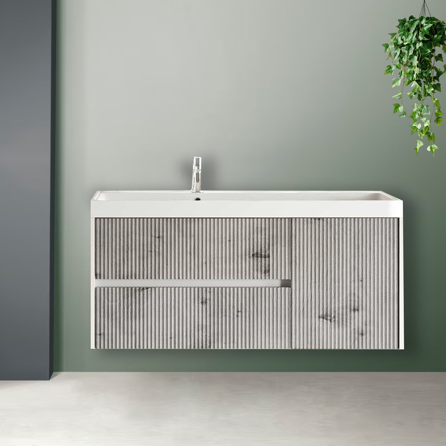 Wall-mounted ribbed bathroom cabinet with sink 120 cm antique gray col ...