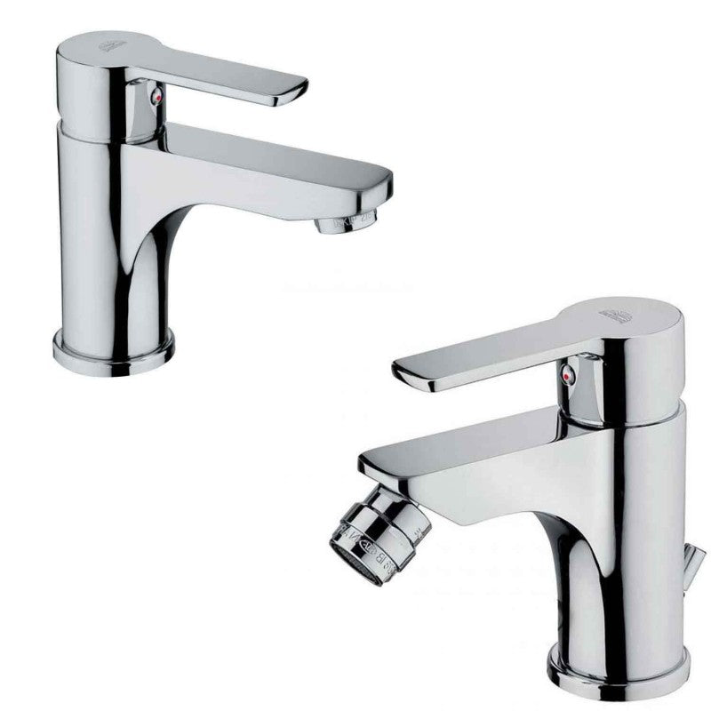 Paffoni Red basin mixer with drain + bidet with drain chrome brass ...