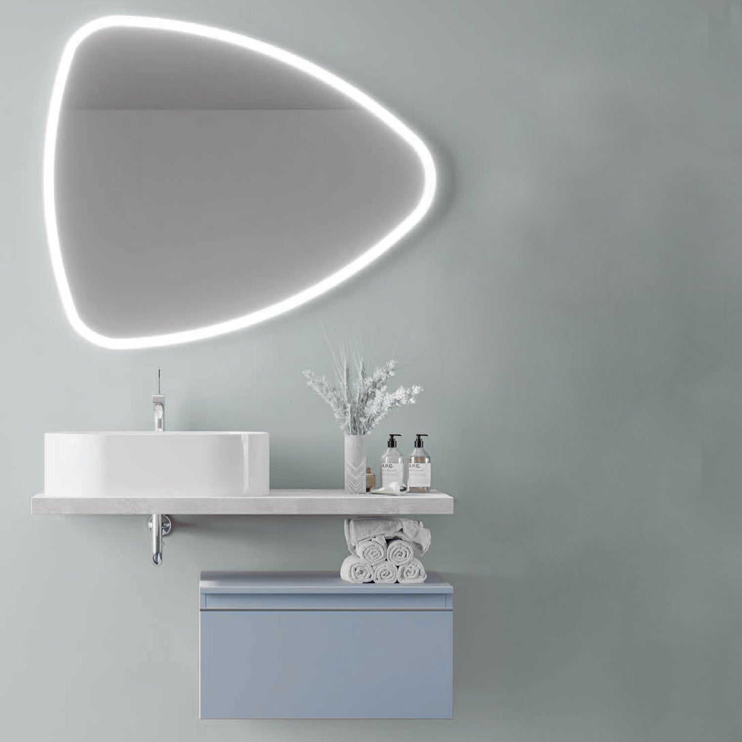 Composizione Bagno 100 cm Rovere fossile con Lavabo d'Appoggio e Specc ...