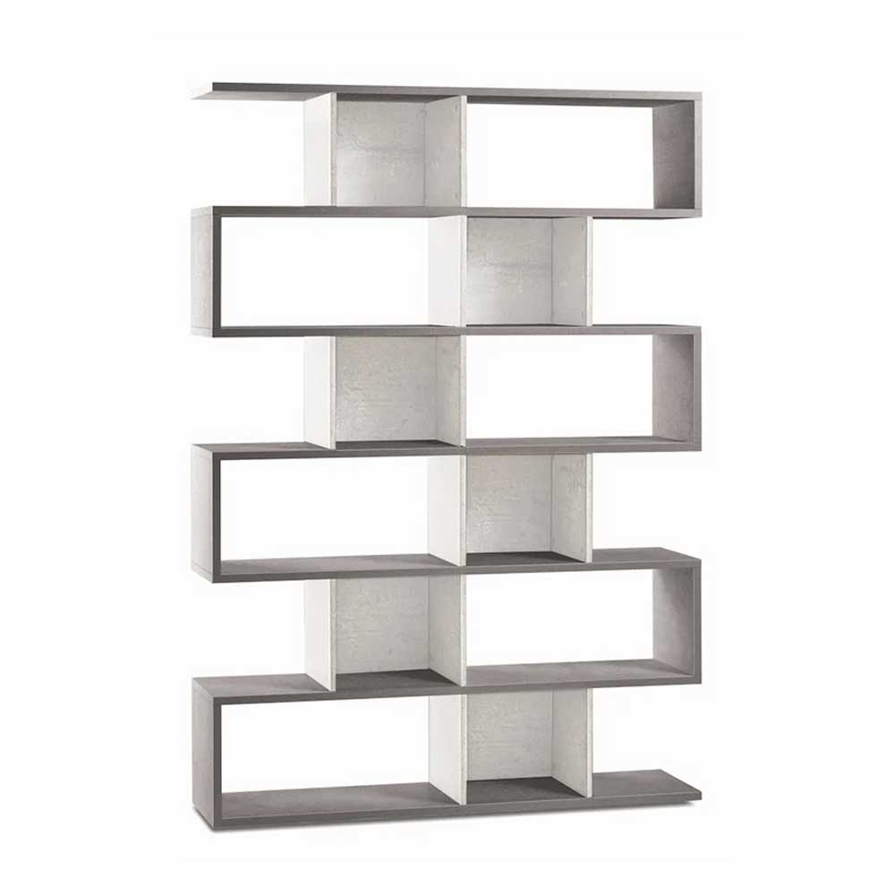 Partition bookshelf with 6 modular shelves structure finish Cement / F ...