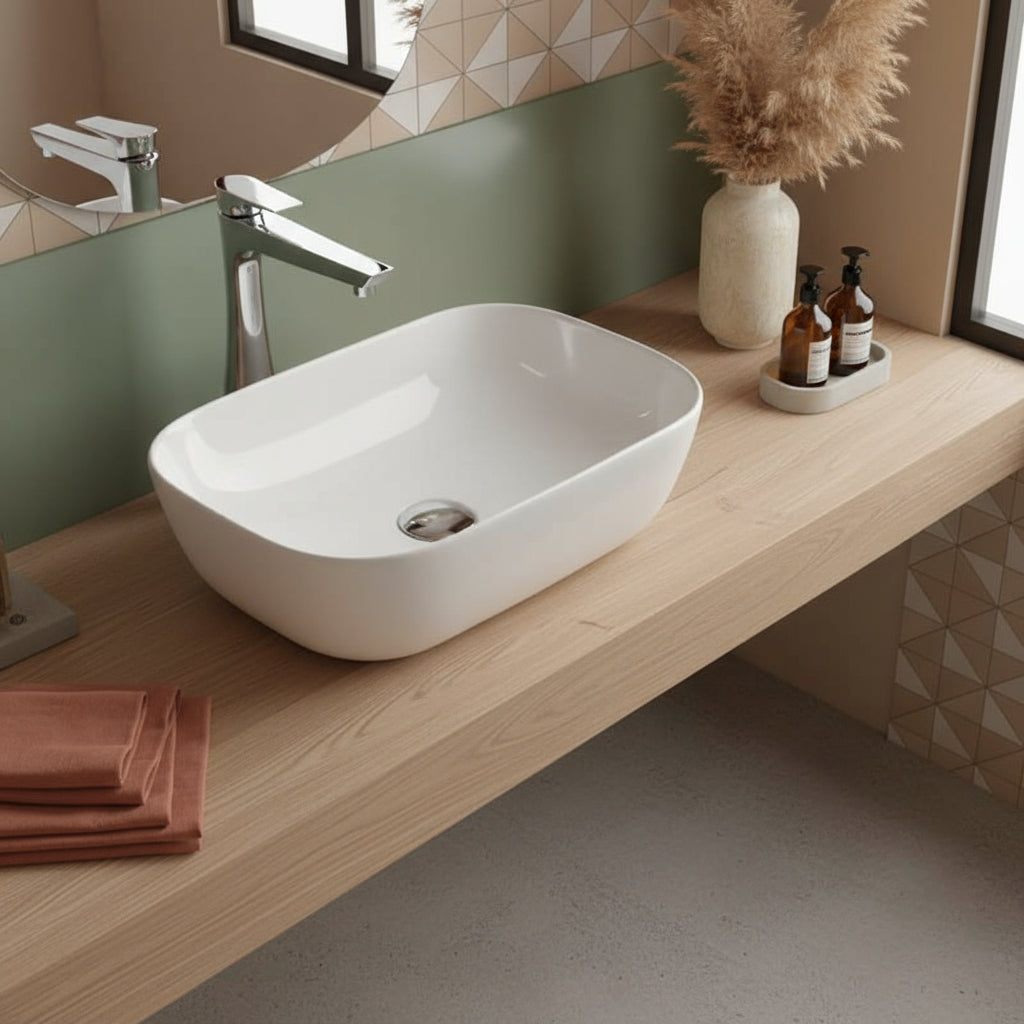 Rectangular countertop sink Aki Althea 45.5X32.5 cm H 13.5 in glossy w ...