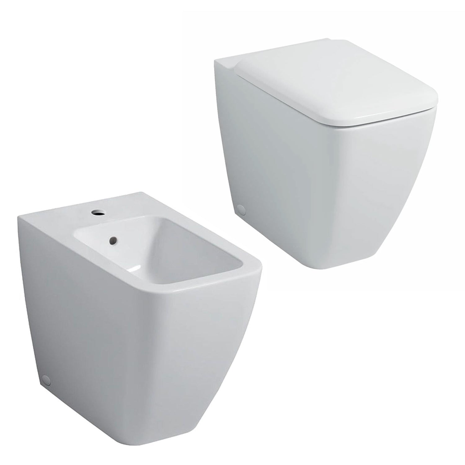 Wall-mounted sanitary ware with bidet and Rimless WC with universal dr ...