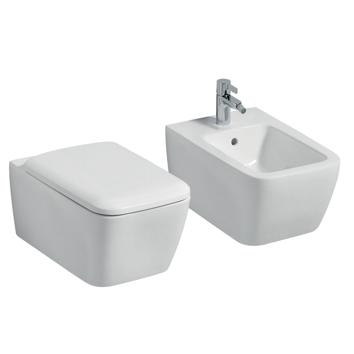 Wall-hung bidet and rimless toilet with soft close seat model Metrica ...