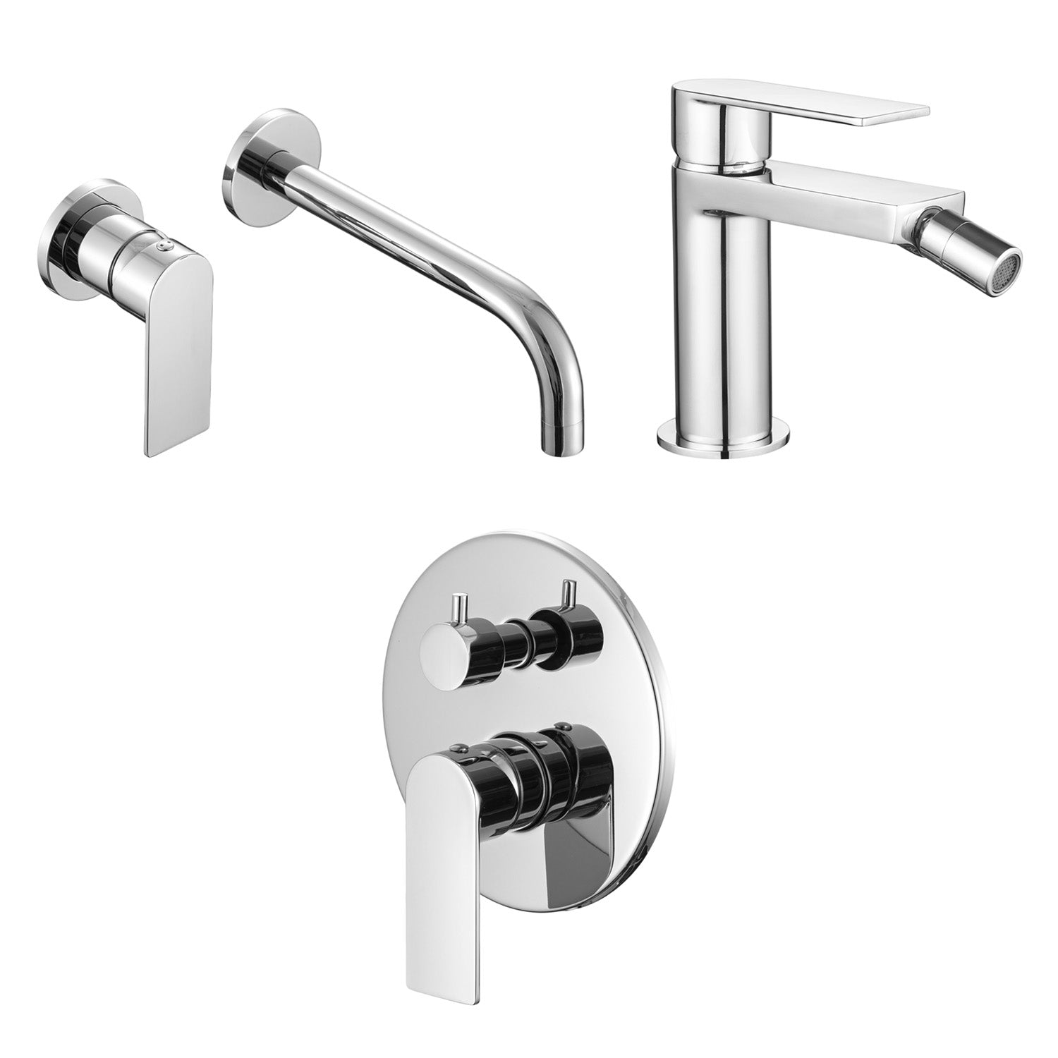Composition of built-in basin mixers, bidet and two-way shower with me ...
