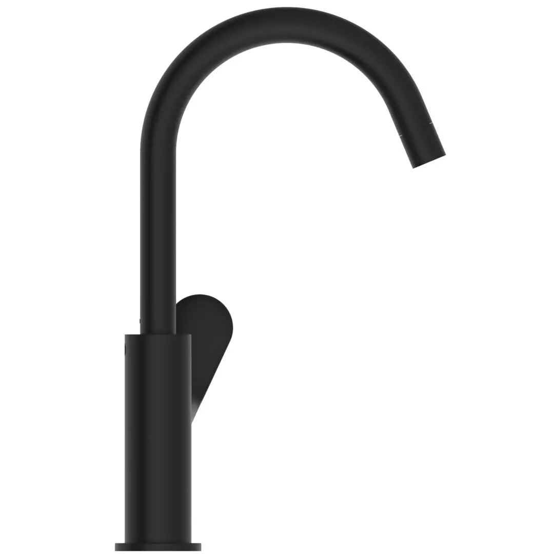 Miscelatore Lavabo nero seta a bocca alta e canna girevole con piletta ...