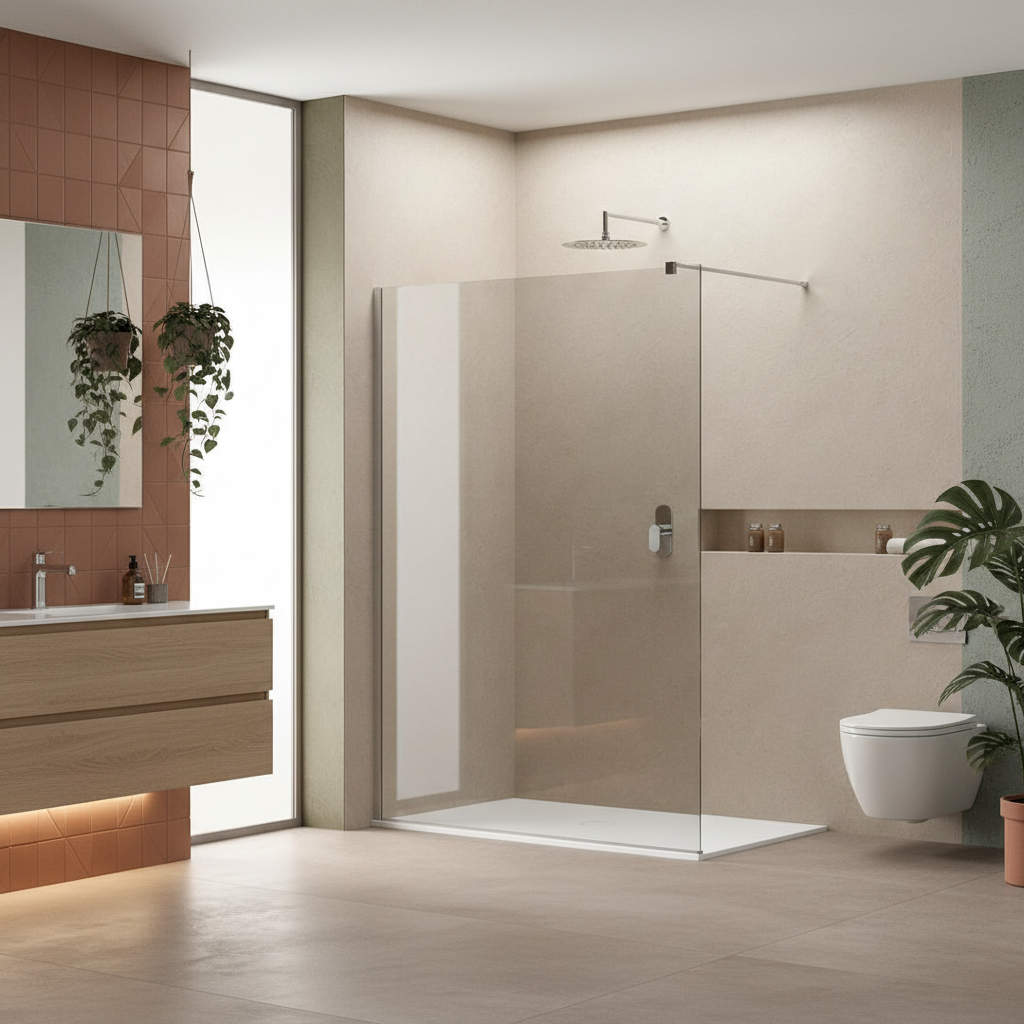 Parete walk-in Perla 90 cm in alluminio brillantato e cristallo traspa ...